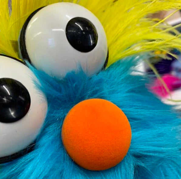 Electric Blue Flocked Round Puppet Nose - 40mm